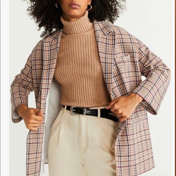 Mango | Jackets & Coats | Mango Brown Plaid Double Breasted Romy Blazer ...